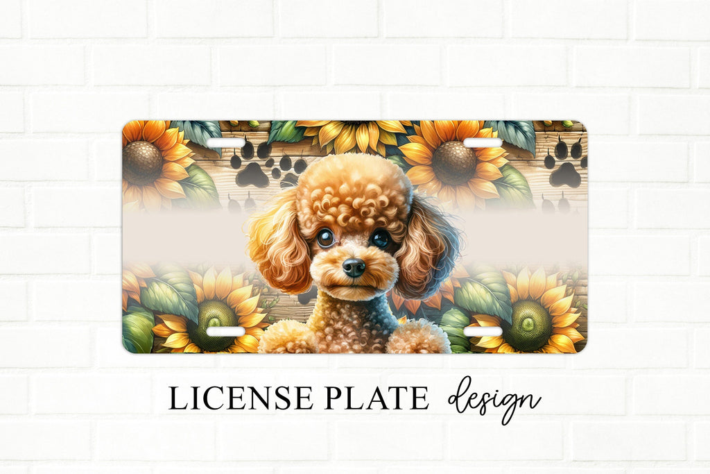 Toy Poodle With Sunflowers License Plate PNG - So Fontsy