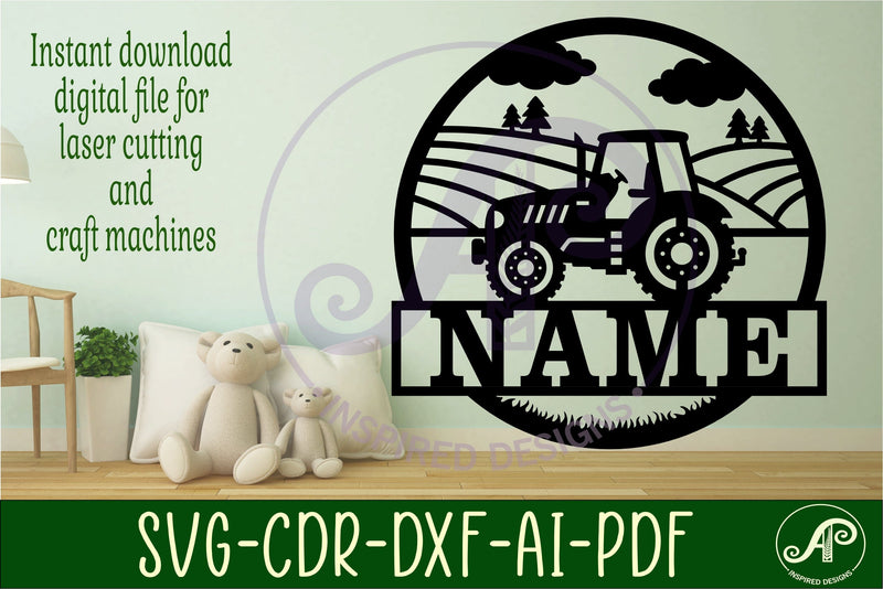Tractor name sign svg laser cut template - So Fontsy