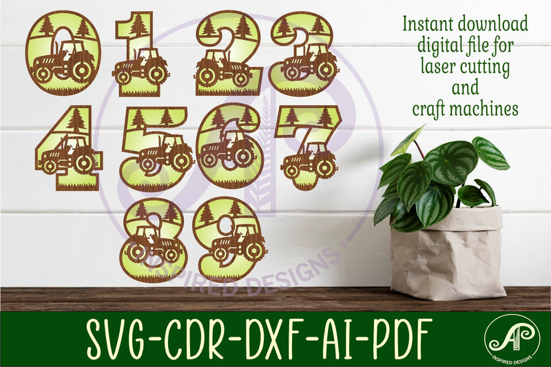 Tractor numbers two layer wall sign SVG cut files - So Fontsy
