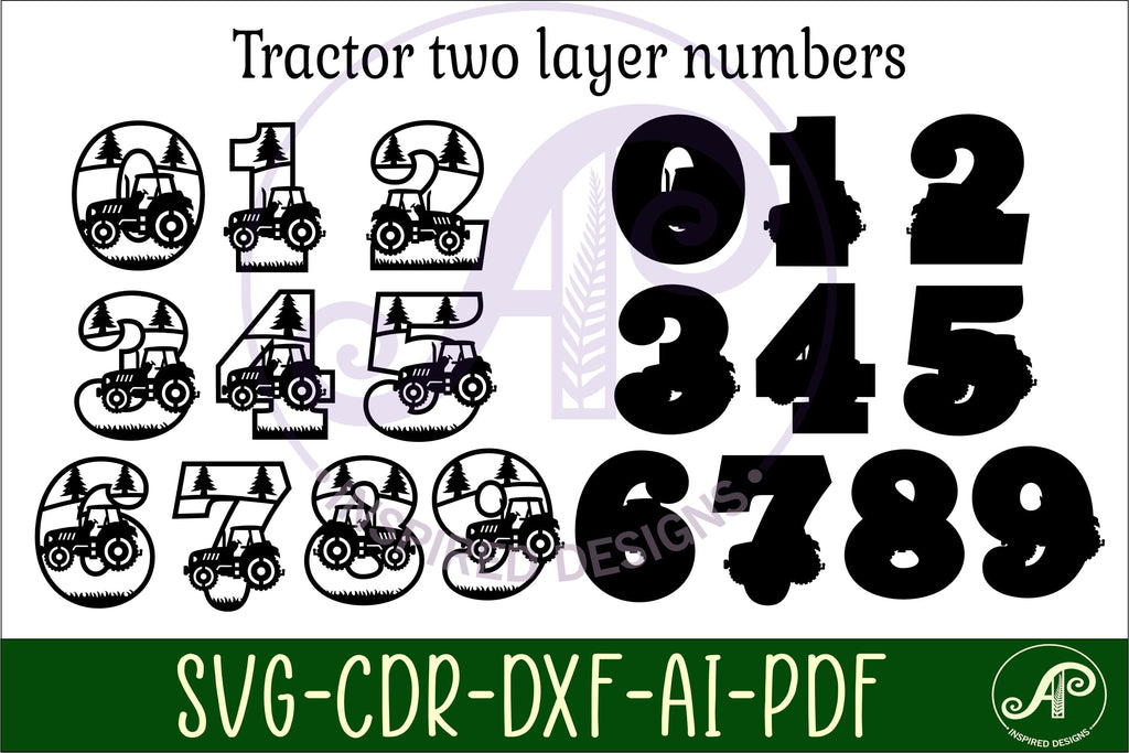 Tractor numbers two layer wall sign SVG cut files - So Fontsy