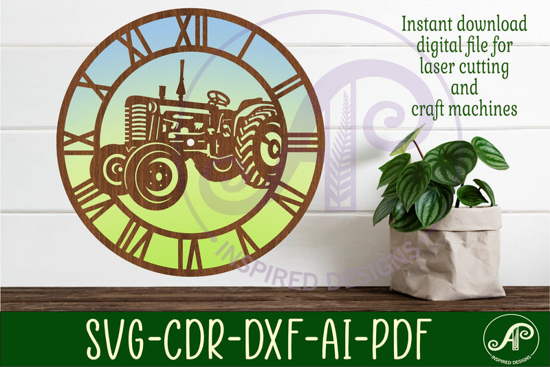 Tractor wall clock laser cut files, SVG file. vector - So Fontsy