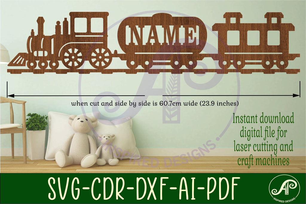 Train 3 part name sign svg laser cut template - So Fontsy