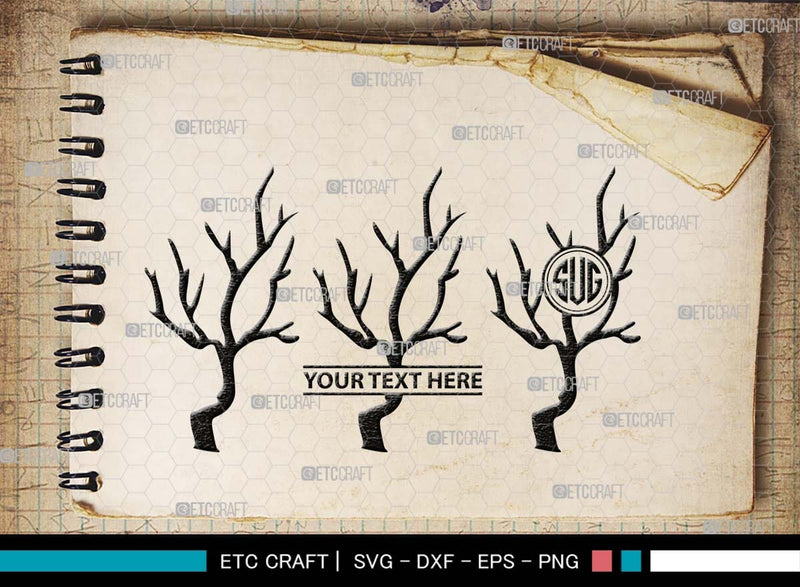 Tree Branch Monogram, Tree Branch Silhouette, Tree Branch SVG, Leaf ...