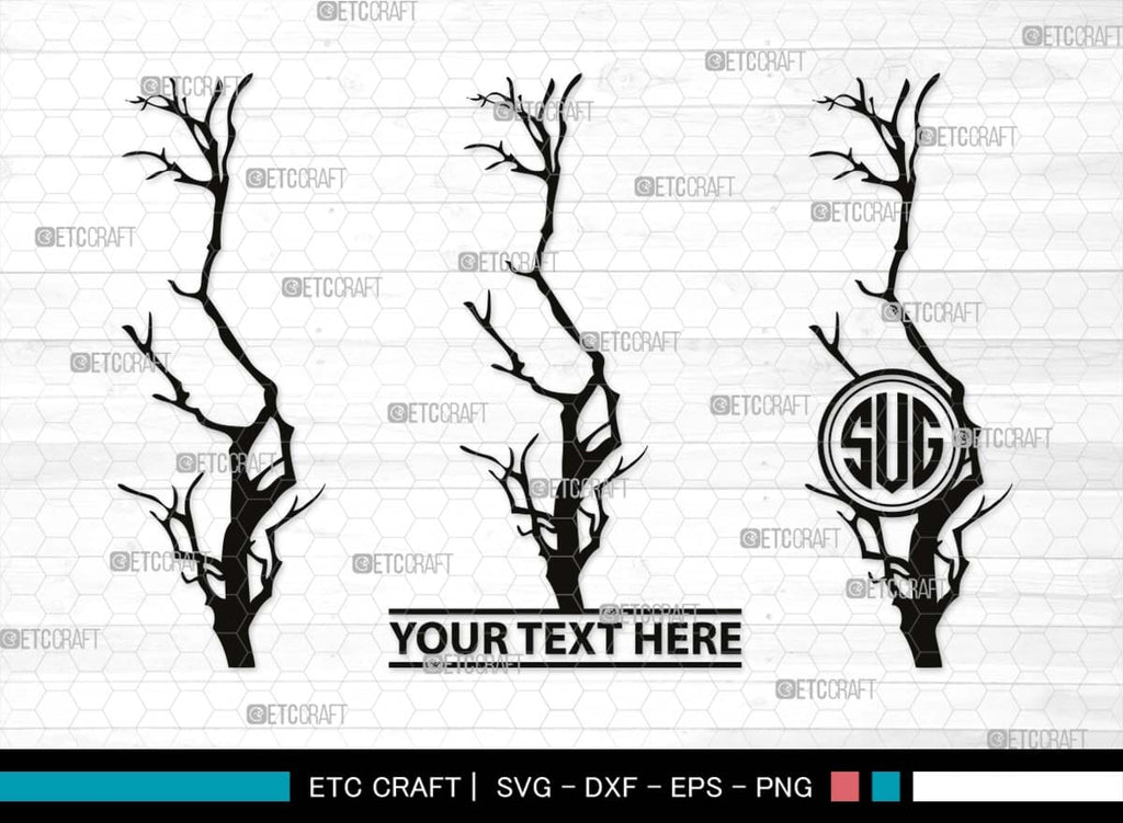 Tree Branch Monogram, Tree Branch Silhouette, Tree Branch SVG, Leaf ...