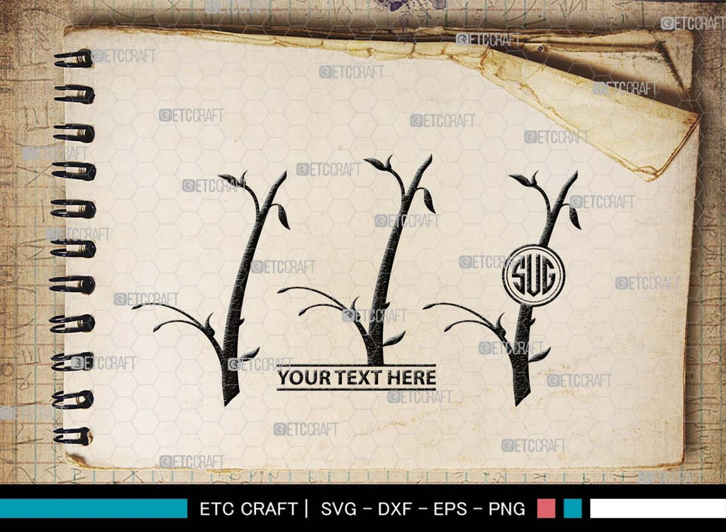 Tree Branch Monogram, Tree Branch Silhouette, Tree Branch SVG, Leaf ...