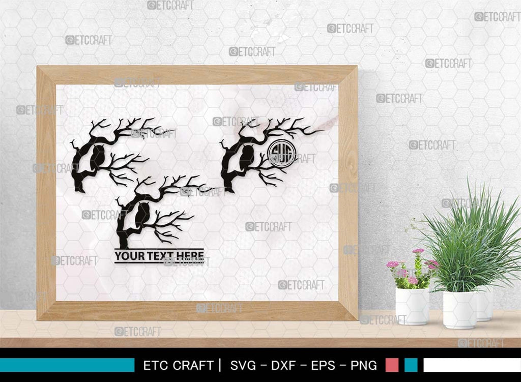 Tree Branch Monogram, Tree Branch Silhouette, Tree Branch SVG, Leaf ...