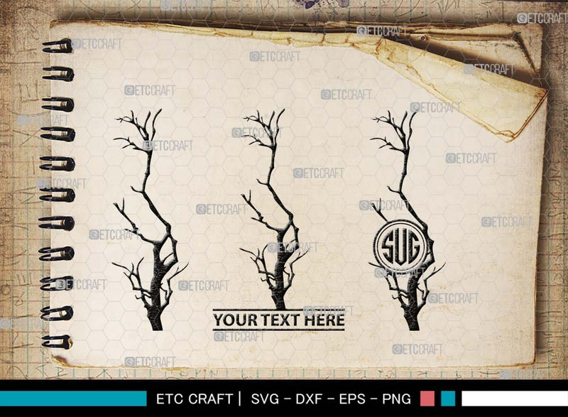 Tree Branch Monogram, Tree Branch Silhouette, Tree Branch SVG, Leaf ...