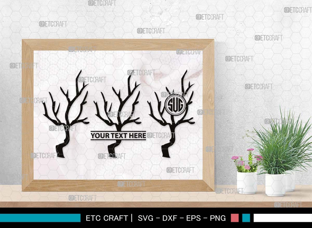 Tree Branch Monogram, Tree Branch Silhouette, Tree Branch SVG, Leaf ...