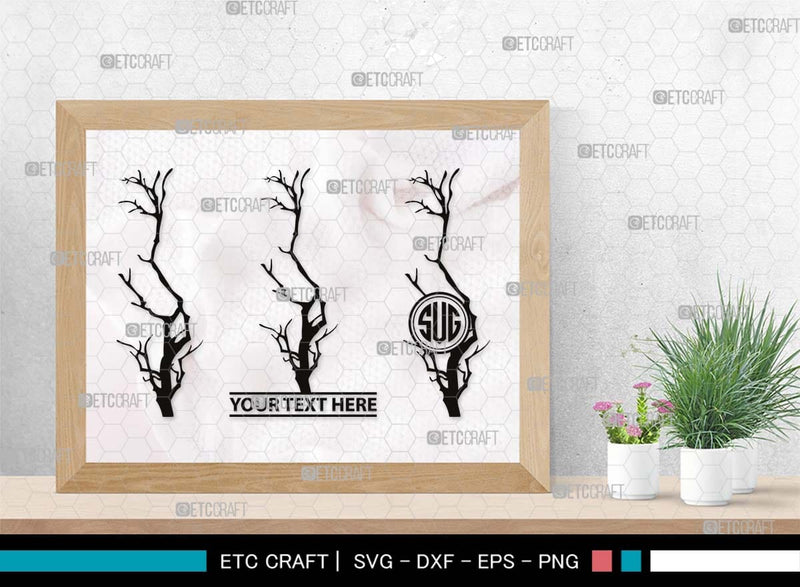 Tree Branch Monogram, Tree Branch Silhouette, Tree Branch SVG, Leaf ...