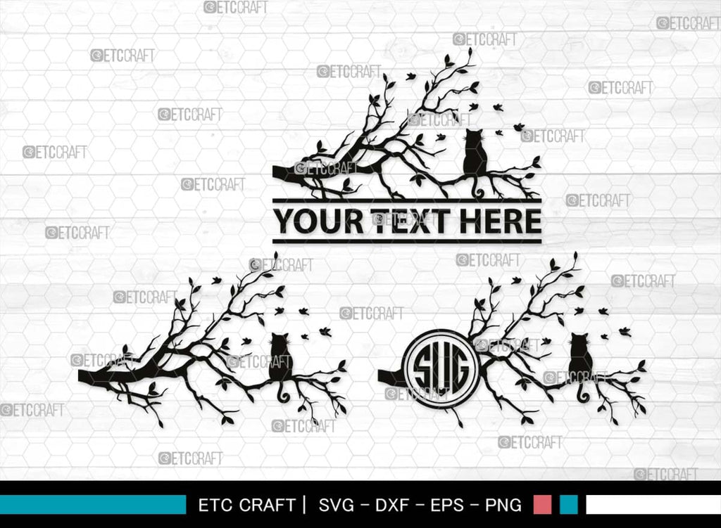 Tree Branch Monogram, Tree Branch Silhouette, Tree Branch SVG, Leaf ...