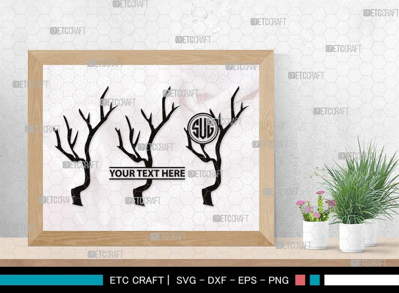 Tree Branch Monogram, Tree Branch Silhouette, Tree Branch SVG, Leaf ...