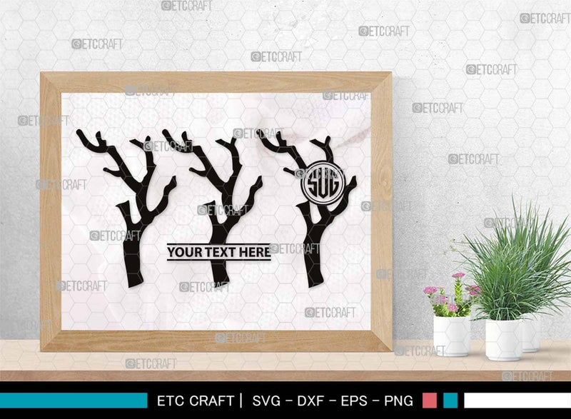 Tree Branch Monogram, Tree Branch Silhouette, Tree Branch SVG, Leaf ...