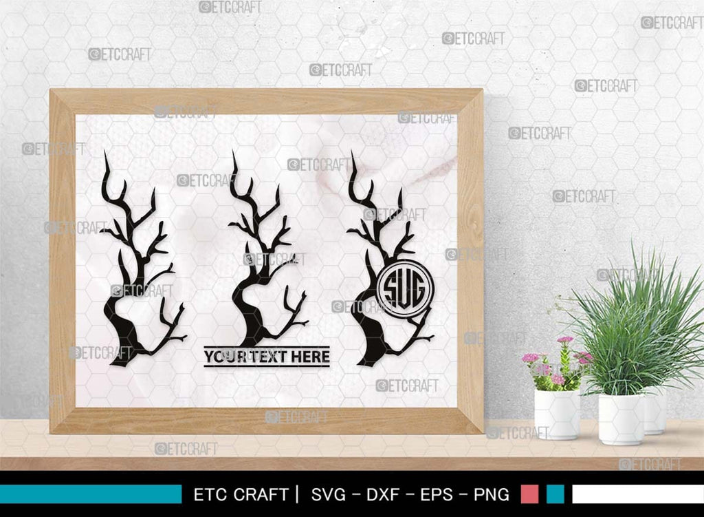 Tree Branch Monogram, Tree Branch Silhouette, Tree Branch SVG, Leaf ...