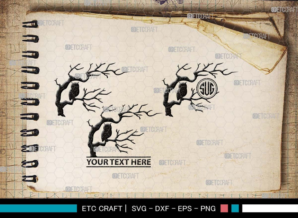 Tree Branch Monogram, Tree Branch Silhouette, Tree Branch SVG, Leaf ...