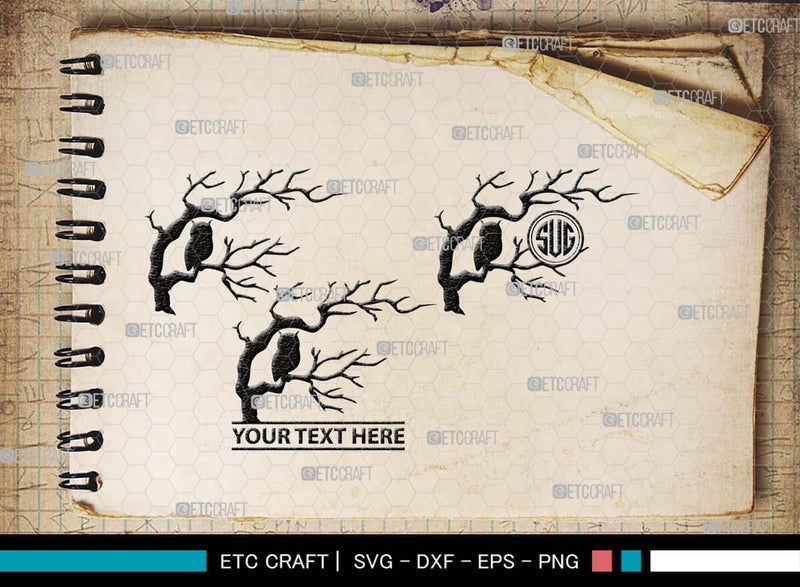 Tree Branch Monogram, Tree Branch Silhouette, Tree Branch SVG, Leaf ...