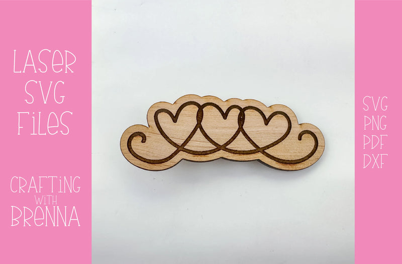 Triple Heart Hair Clip Laser SVG File - So Fontsy