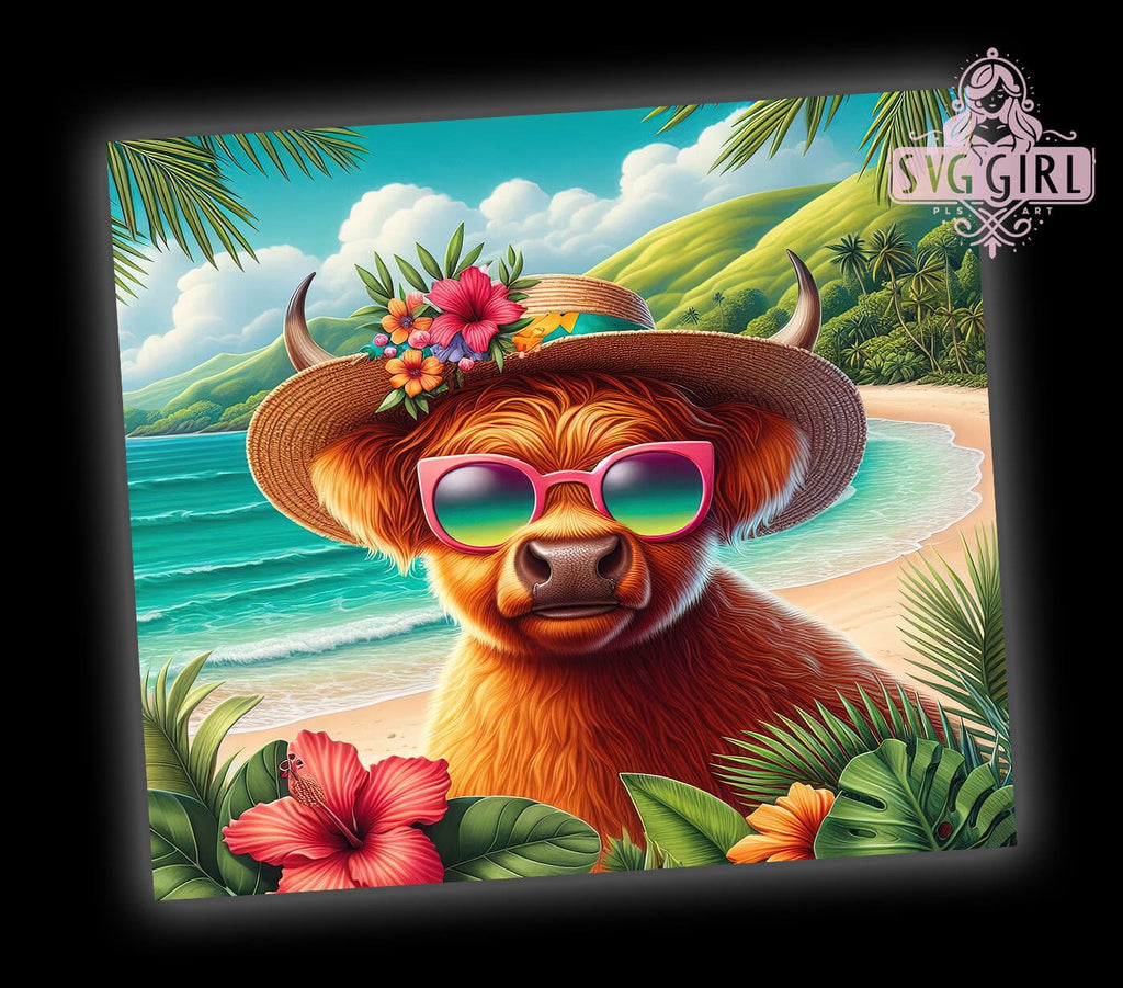 Tropical Beach Highland Cow Tumbler Wrap. Highland Cow Tumbler ...