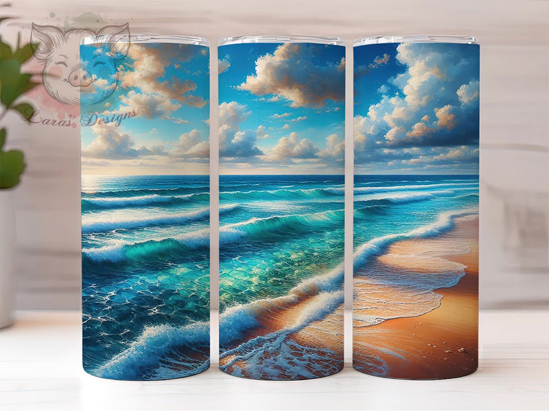 Tropical Beach Ocean Waves Tumbler, Ocean Waves, Coastal Wrap, 20Oz ...