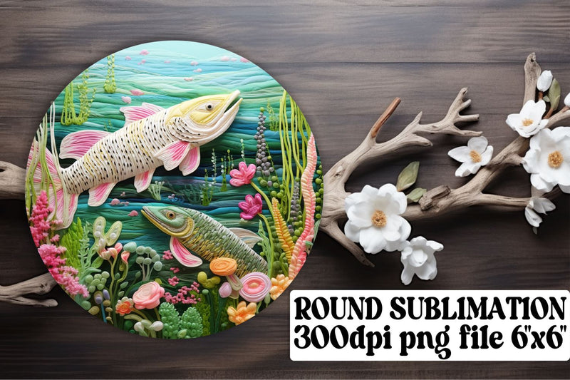 Tropical Fish 3D Embroidery Sublimation Round Design - So Fontsy