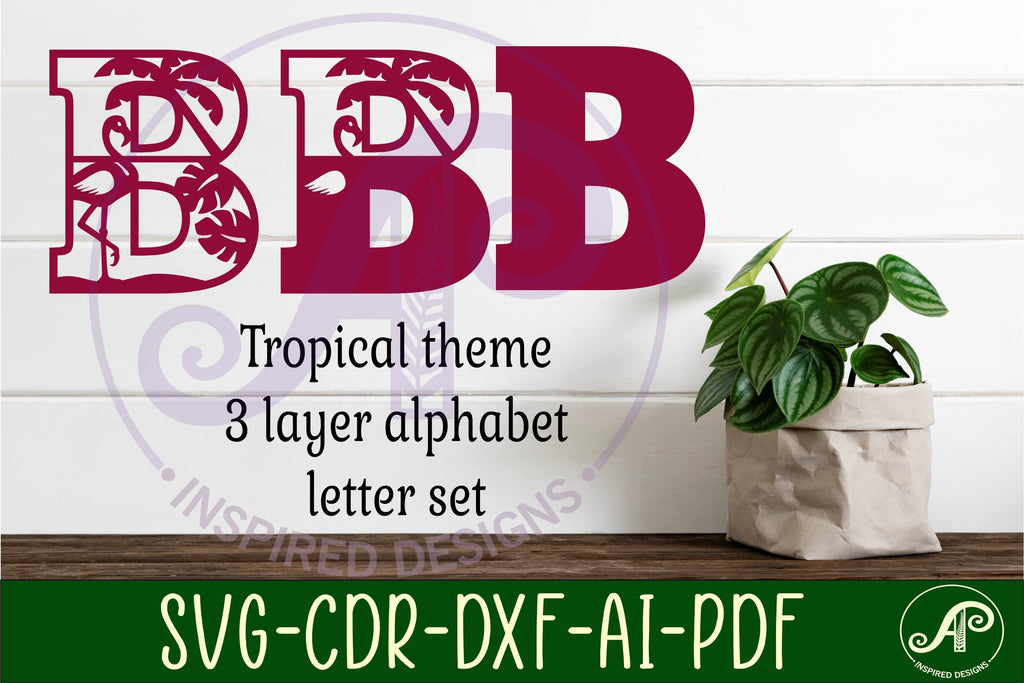 Tropical / Flamingo theme alphabet set. 3layer 90 letters. - So Fontsy