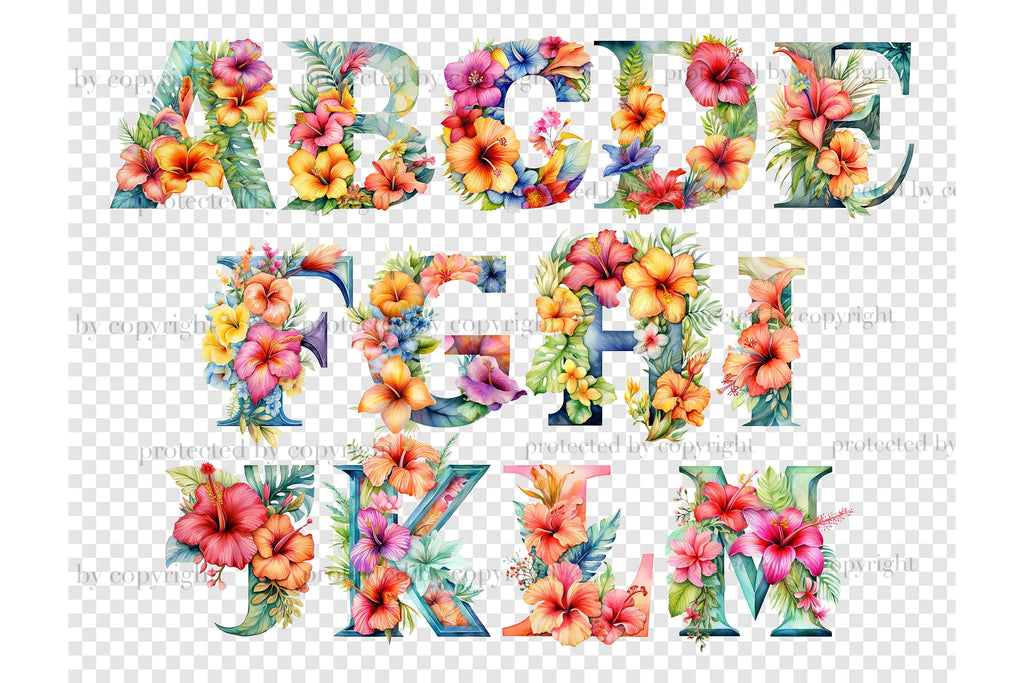 Tropical Flowers Alphabet | Summer Wedding Invitation - So Fontsy