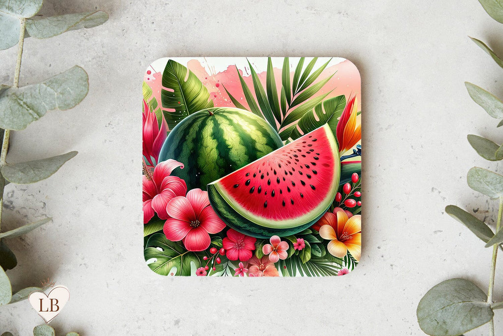Tropical Watermelon Coaster, Watermelon Square Coaster Design - So Fontsy