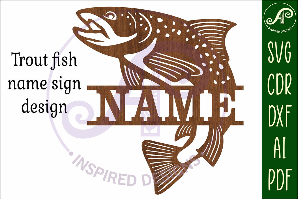 Trout fish design name sign svg laser cut - So Fontsy