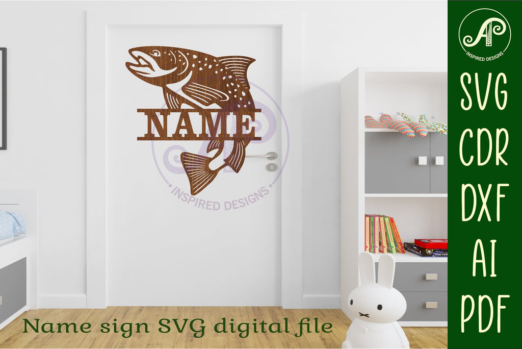 Trout fish design name sign svg laser cut - So Fontsy