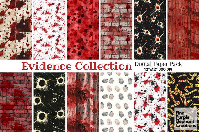 True Crime Detective Digital Paper - Blood Halloween Horror - So Fontsy