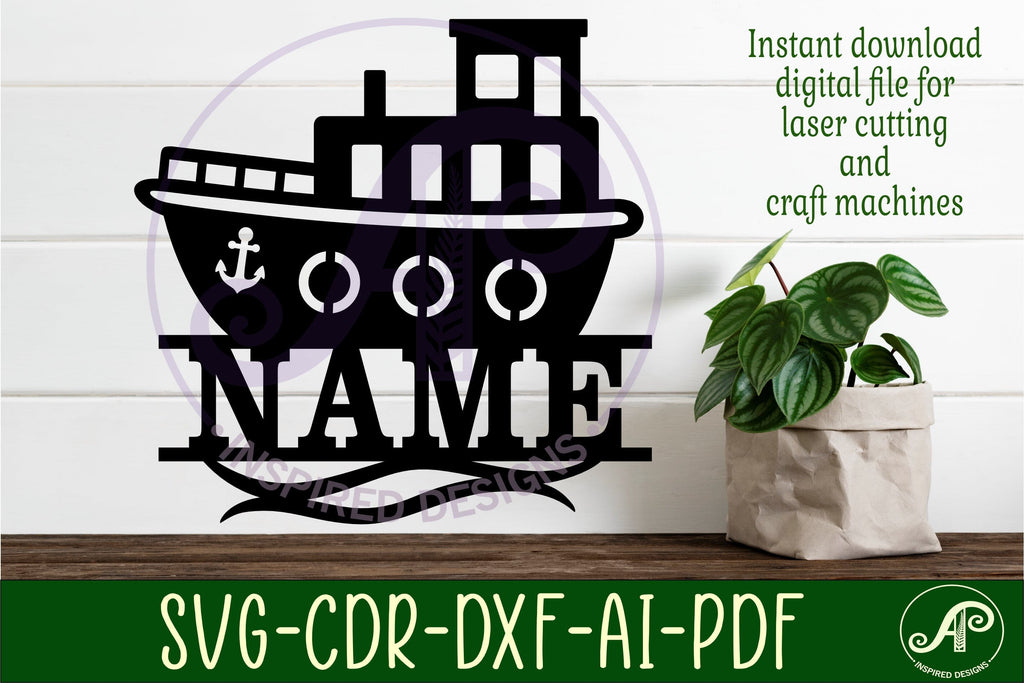 Tug boat name sign svg laser cut file - So Fontsy