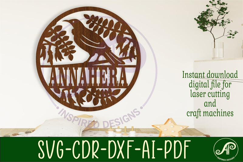 Tui new zealand bird themed name sign svg laser - So Fontsy