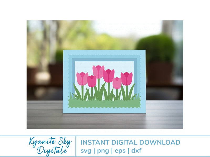 Tulip Flower Card SVG shadowbox tunnel 3-D card - So Fontsy