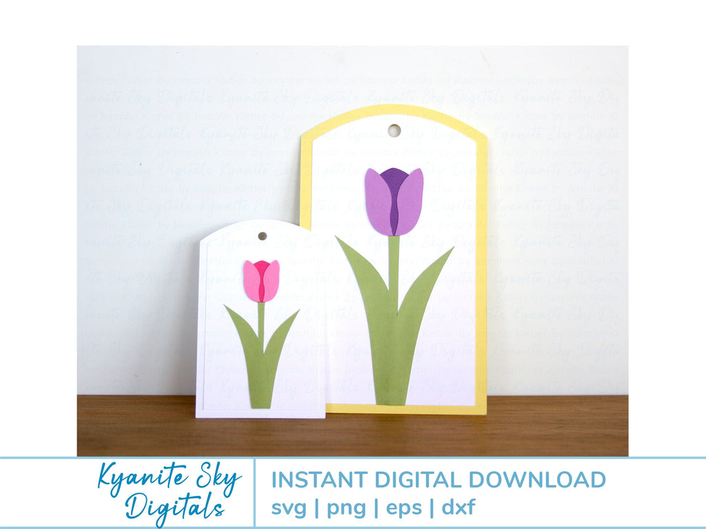 Tulip Flower Gift Tag SVG layered cut files - So Fontsy