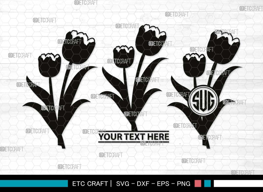 Tulip Flower Monogram, Tulip Flower Silhouette, Tulip Flower SVG ...
