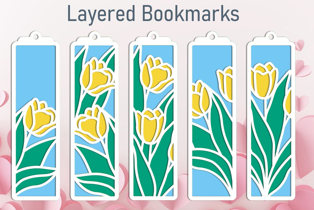 Tulip flowers bookmarks svg laser cut, Floral bookmarks svg layered ...