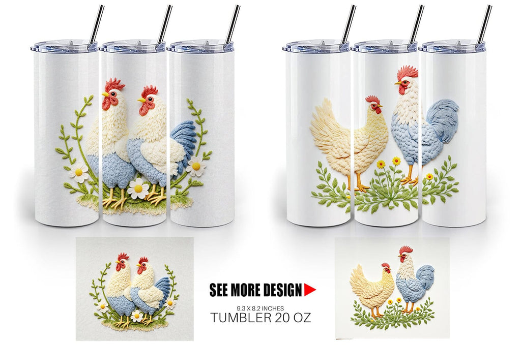 Tumbler Chicken Embroidery - So Fontsy