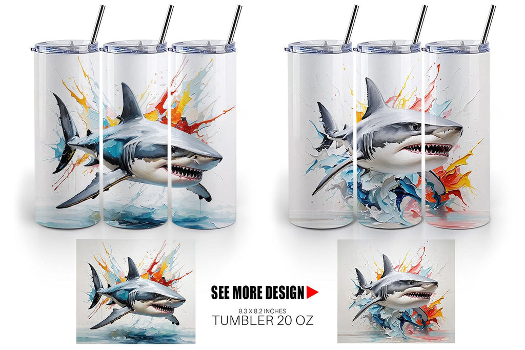 Tumbler Wrap 3D Shark Painting - So Fontsy