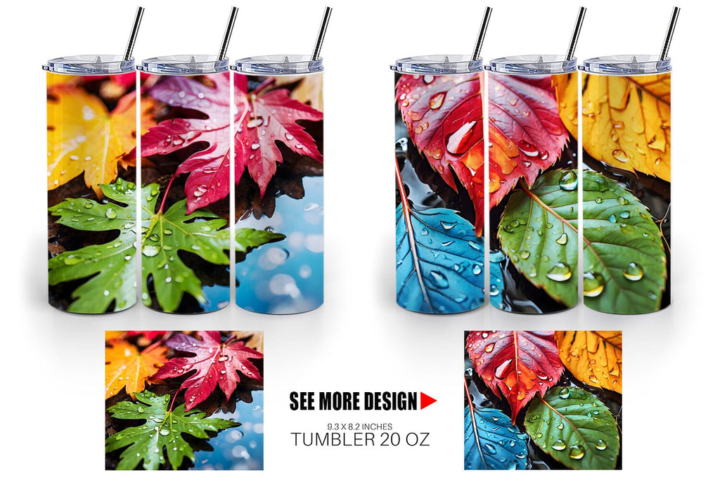 Tumbler Wrap Leaves with Water Drops - So Fontsy