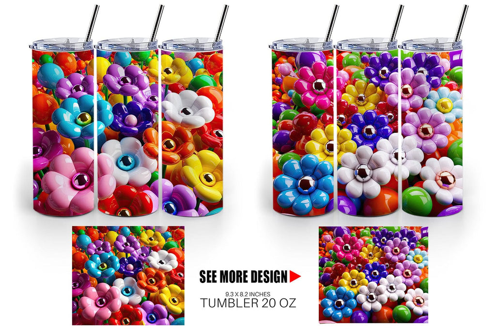 Tumbler Wrap Shiny 3D Flowers - So Fontsy