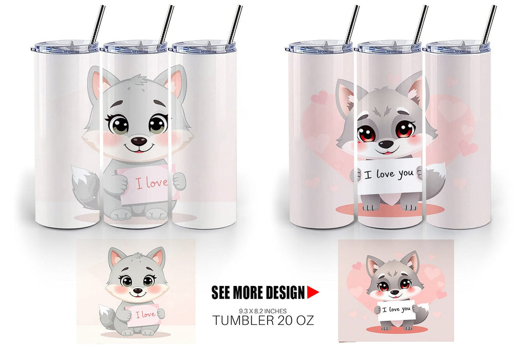 Tumbler Wrap Valentine Wolf Cartoon - So Fontsy