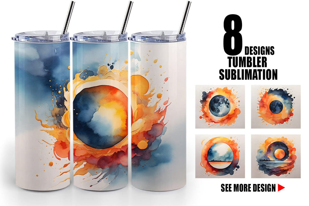 Tumbler Wrap Watercolor Solar Eclipse - So Fontsy