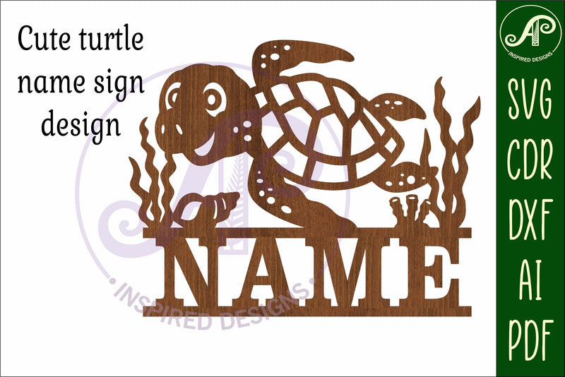Turtle name sign svg laser cut template - So Fontsy