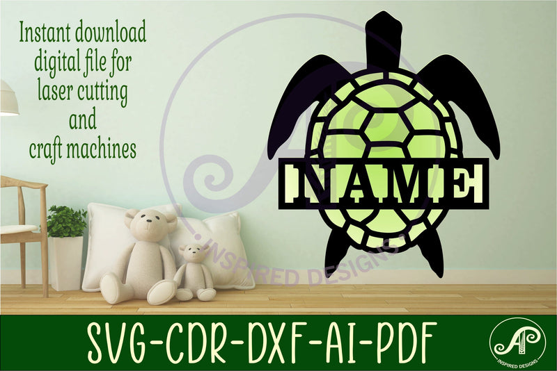 Turtle Name sign svg laser cut template, wall decor - So Fontsy