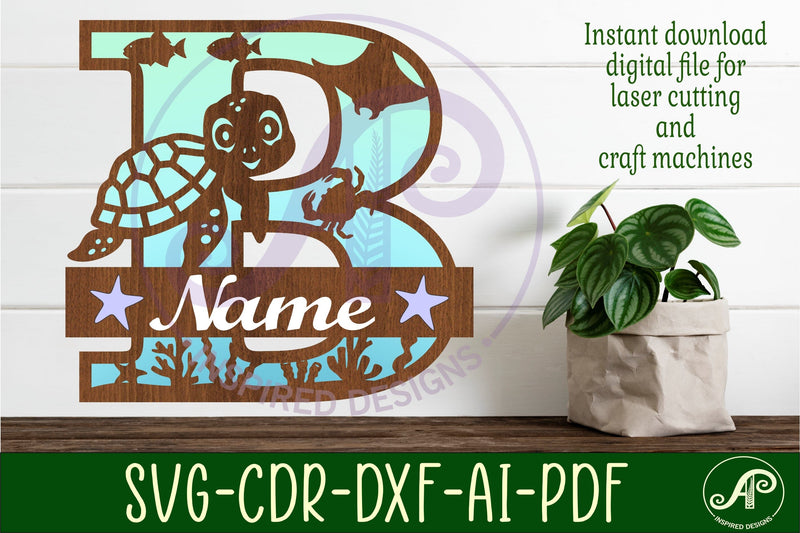 Turtle ocean Capital Monogram letter B SVG - So Fontsy