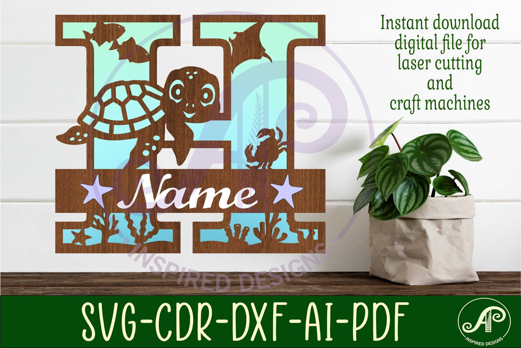 Turtle ocean Capital Monogram letter H SVG - So Fontsy