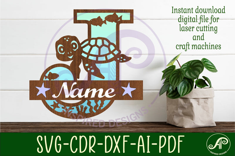 Turtle ocean Capital Monogram letter J SVG - So Fontsy