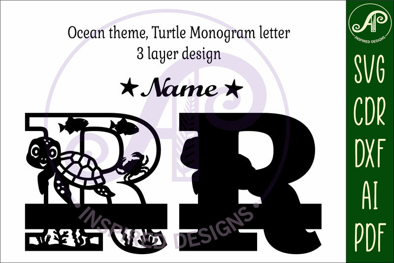 Turtle ocean Capital Monogram letter R SVG - So Fontsy