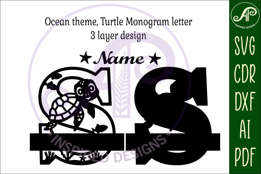 Turtle ocean Capital Monogram letter S SVG - So Fontsy