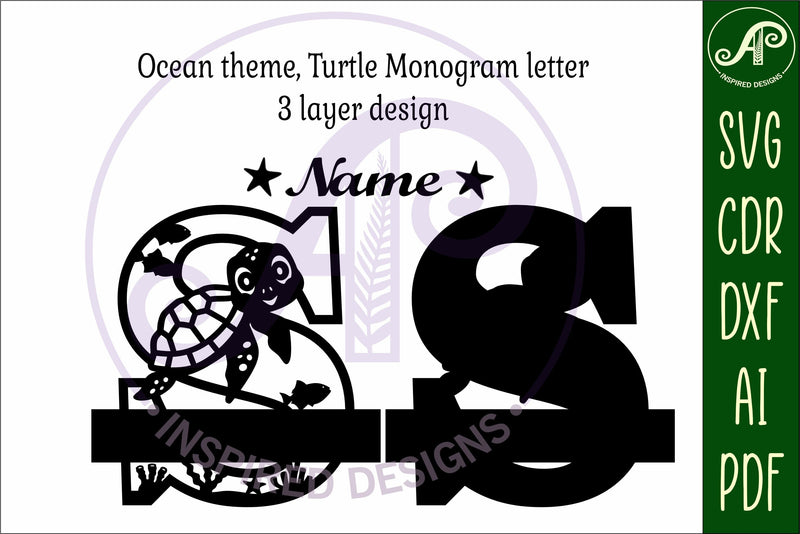 Turtle ocean Capital Monogram letter S SVG - So Fontsy