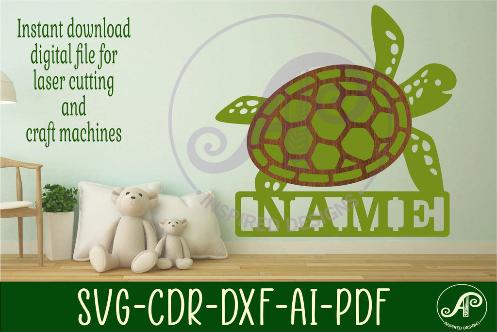 Turtle two layer design name sign svg laser cut - So Fontsy